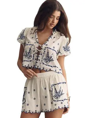 Maeve Province Town Embroidered Shorts - Blue Pattern