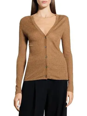 Theory Rib Cardigan - Mid Khaki