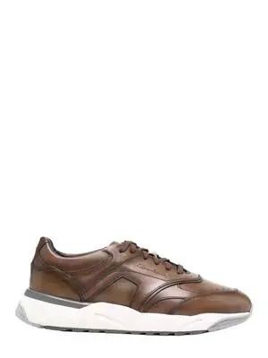 Santoni Panelled Leather Sneakers - Brown