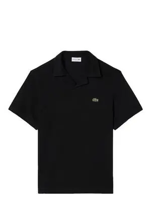 Lacoste Johnny Collar Cotton & Linen Piqué Polo - Black
