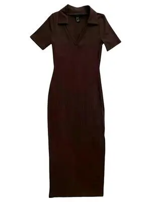 THE DRESS Short-sleeved Ribbed Midi Dress - Brown