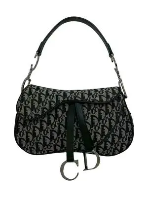 Dior Christian Diorissimo Canvas Double Saddle Bag Black