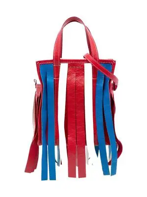 Balenciaga 2018 Xs Lambskin Fringe Bazar Shopper Satchel - Red