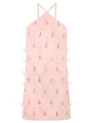 DES_PHEMMES Feather-detail Embellished Mini Dress - Pink