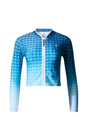 Perfect Moment Long Sleeve Houndstooth Rash Guard Top - Cloud-blue