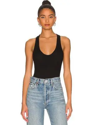 Commando Rib Racerback Tank Bodysuit - Black