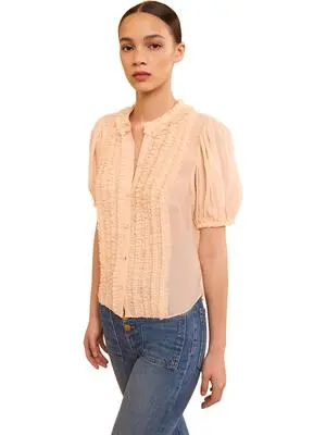 Ulla Johnson Adira Short Sleeve Silk Blouse - Blush