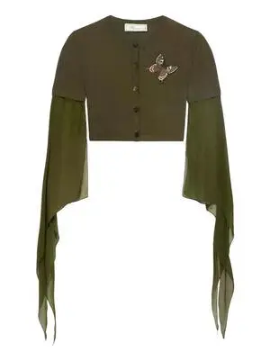 Blumarine Butterfly-appliqué Crop Top - Green