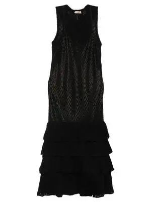 TWINSET Pointelle-knit Ruffled Midi Dress - Black