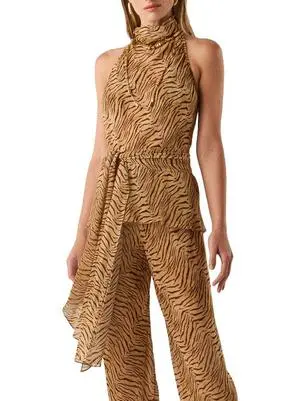 VIX PAULA HERMANNY Tiger Print Semisheer Halterneck Cover-up Top - Multi