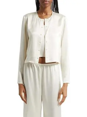 LESET Barb Button-up Crewneck Cardigan - Creme