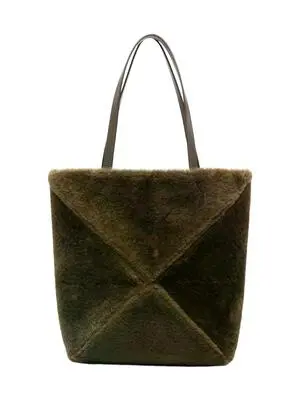 Loewe Medium Puzzle Fold Shearling Tote - Green