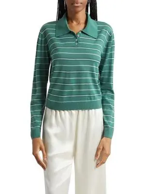 LESET James Stripe Merino Wool Polo - Basil Stripe