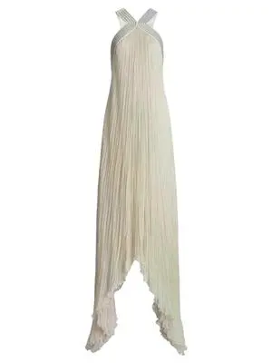 Alberta Ferretti Pleated Open-Back Dress Grey