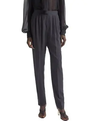 Saint Laurent Tailored Silk Straight Leg Pants - Noir
