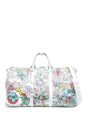 LOUIS VUITTON 2023 50 Keepall Bandoulière Comics Holdall Bag White