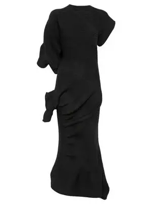 Issey Miyake Life Form Asymmetric Ribbed-knit Midi Dress - Black