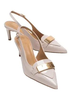 PROLOGUE SHOES Sollenne Stiletto Slingback Pumps - Ecru Patent