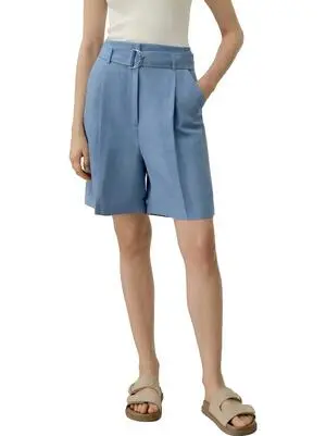 Lilysilk Silk-linen Belted Shorts - Chambray Blue