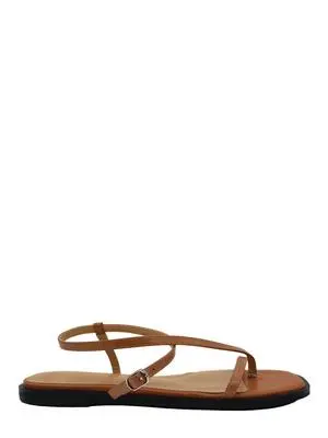 AMIE RAFA Amie Rafa Maxy Asymmetric T-Strap Flat Sandals Tan