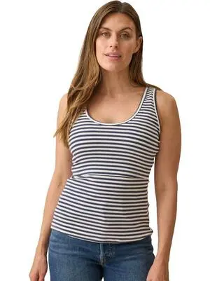 KINDREDBRAVELY Ribbed Scoop Neck Nursing Tank - Navy White Stripe