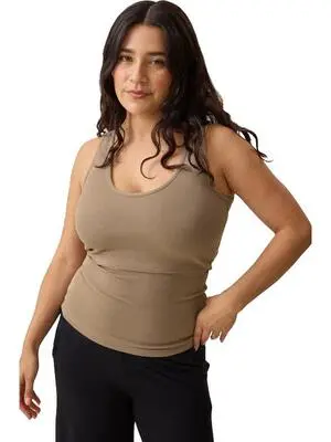 KINDREDBRAVELY Ribbed Scoop Neck Nursing Tank - Taupe
