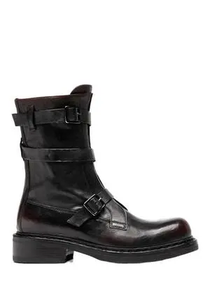 Officine Creative Dakota 004 Leather Buckle Boots - Burgundy