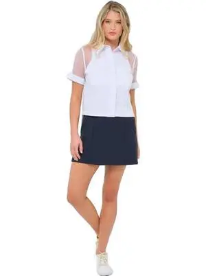 Anatomie Jade Stretch Poplin & Organza Collared Button Down - White