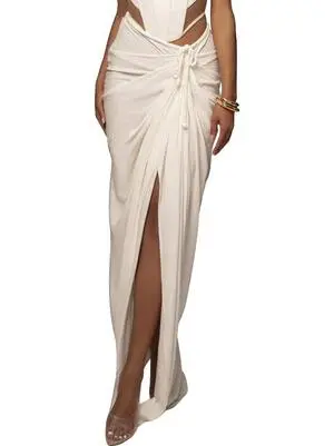 JLUXLABEL Linen Maxi Slit Skirt - White
