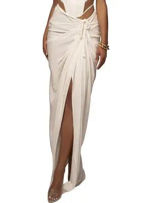 JLUXLABEL Noelia Slit Cotton & Linen Maxi Skirt - White