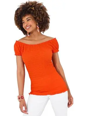 JOE BROWNS Off-the-shoulder Smocked Bodice Top - Vibrant Orange