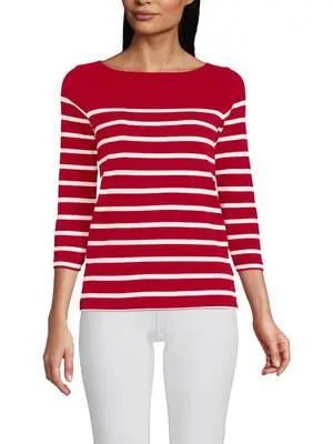 LANDS' END Lands' End Mariner Jersey Boatneck Top Compass Red Stripes