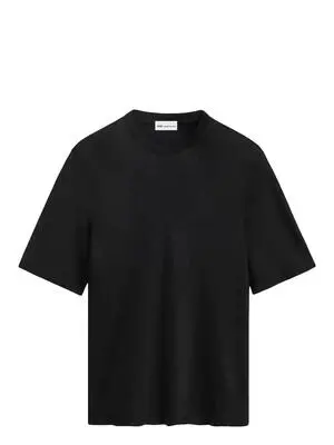 AMI Paris Short Sleeve Fluid Satin T-shirt With Rib Detail - Black