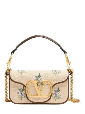 Valentino Garavani Loco VLogo Small Embroidered Linen Shoulder Bag Multi