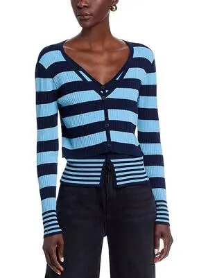 AREA STARS Stripe Long Sleeve Knit Top - Light Blue