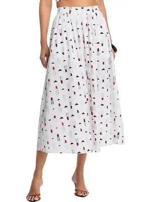 L'Agence Seina Printed Midi Skirt Ivory Multi