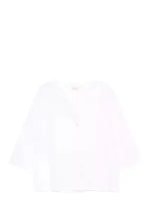 RELAX RE-LUX V-neck Three-quarter Sleeve Tunic Top - White