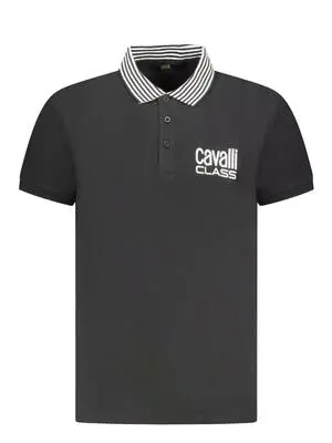 Roberto Cavalli Logo-embroidered Striped-collar Polo Shirt - Black
