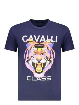 Roberto Cavalli Tiger-print Logo T-shirt - Blue