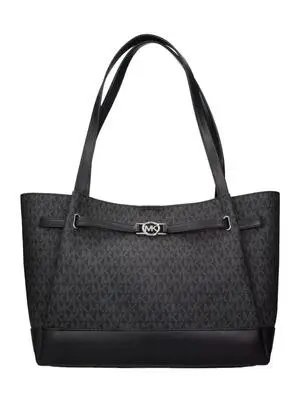 Michael Kors Monogram Shoulder Bag With Logo Plaque - Black