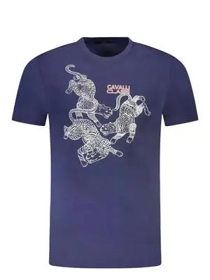Roberto Cavalli Leopard-print Cotton T-shirt Blue
