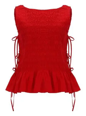 GANNI Smock Top With Tie Details - Red