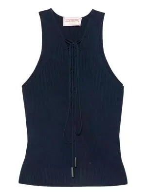 Iceberg Lace-up Ribbed-knit Tank Top - Blue