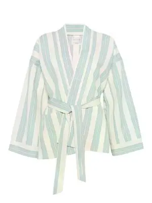 FORTE_FORTE Striped Wrap Jacket - Blue