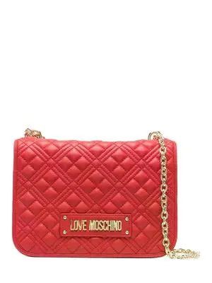 Moschino Quilted Shoulder Bag With Logo Plaque - Red