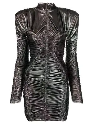Balmain Metallic Ruched Mini Dress - Silver