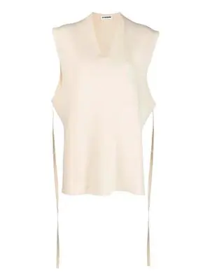 JIL SANDER Wool V-neck Vest - Neutrals