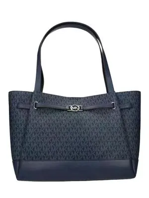 Michael Kors Monogram Reed Shoulder Bag With Logo Plaque - Blue