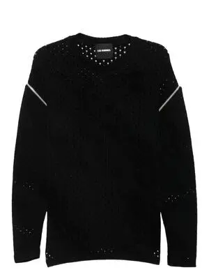 LES HOMMES Open-knit Sweater With Zip Detail - Black