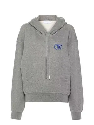 Off-White Embroidered Logo Cotton Hoodie - Grey